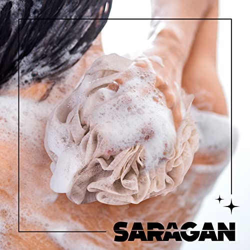 SARAGAN Shower Loofah - Large Exfoliating Bath Sponge - Shower Bath Puff for Men & Women to Lather & Cleanse Skin- Pouf Body Scrubber Made w/ 80g Mesh - Helps Use Less Soap (4-Set Assorted)