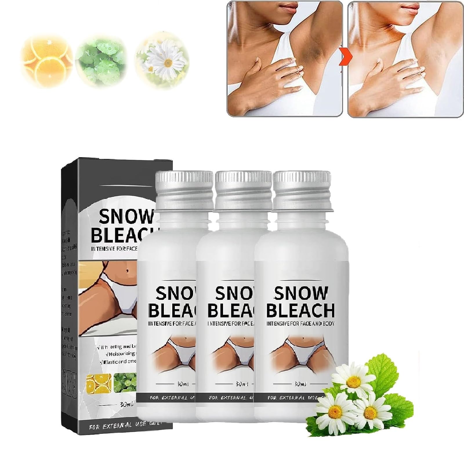 3Pcs Snow Bleach Cream,Snow Bleach Cream For Private Part Underarm Whitening,Dark Spot Remover For Body,Skin Bleaching Cream,Dark Spot Corrector For Intimate Areas, Neck, Armpit, Knees, Elbows