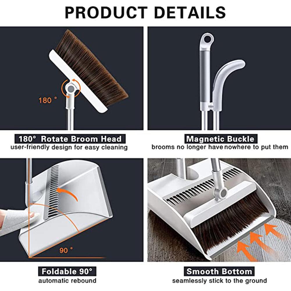 ACGrade Brooms and Dustpans Sets Magnetic Broom and Dustpan Set Cleans with Adjustable Handl Use Upright Stand Up Broom Dustpan Combo Collapsible Broom Outdoor Broom and Dustpan