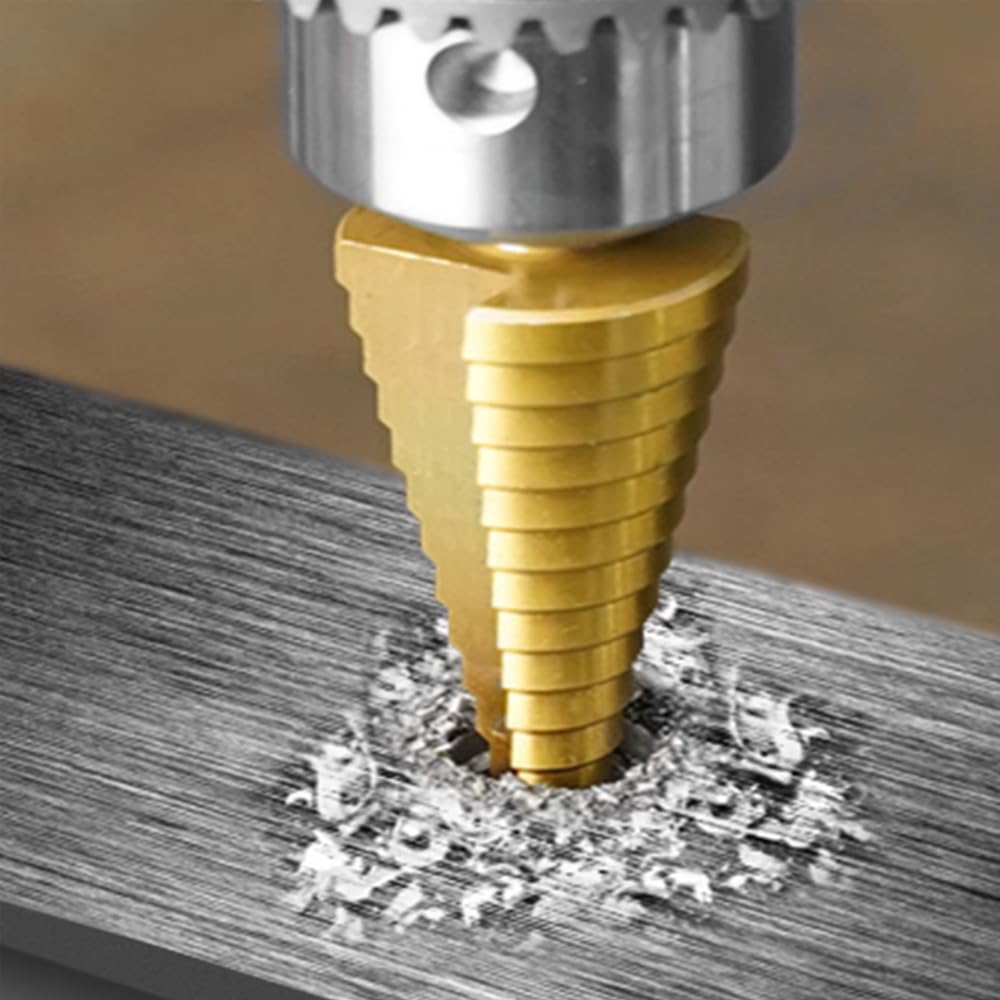 3Pcs Titanium Step Drill Bit Set, High Speed Steel Titanium Coated Drill Bits, 1/8" - 3/4" Total 28 Sizes for Plastic, Wood, Sheet Metal, Aluminum Hole Drilling
