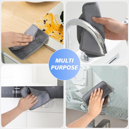 KinHwa Kitchen Washcloths for Dishes Absorbent Microfiber Dish Cloths Quick Dry Dish Rags with Poly Scour Scrub Side Ideal for Kitchen Cleaning and Housekeeping 7inch X 7inch 9 Pack Gray