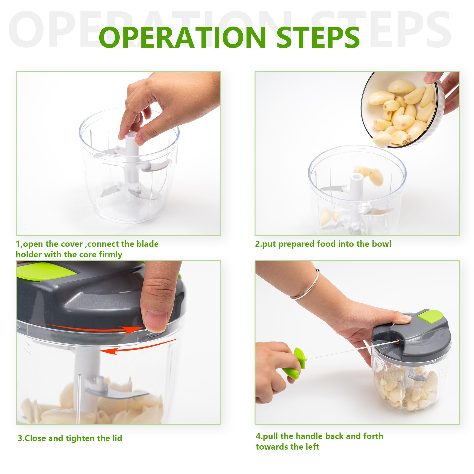 Sifenma Manual Food Processors & Chopper with Cover and Handle, Manual Onion Chopper Slicer Cutter, Vegetable Chopper, Suitable for Garlic Carrots Onions Peppers Fruits Mincing.(900ML)