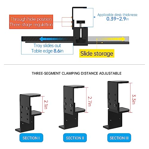alfd suoke Keyboard Tray Under Desk, Pull out Keyboard & Mouse Tray with Sturdy C-Clamp, Slide Out Keyboard Platform, Adjustable Height Keyboard Drawer, 29.5'' x 9.4''