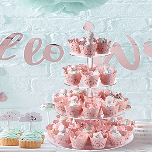 Cupcake Stand, 4 Tier Round Acrylic Cupcake Display Stand Holder, Clear Dessert Pastry Tower for Wedding, Birthday, Theme Party, Baby Shower