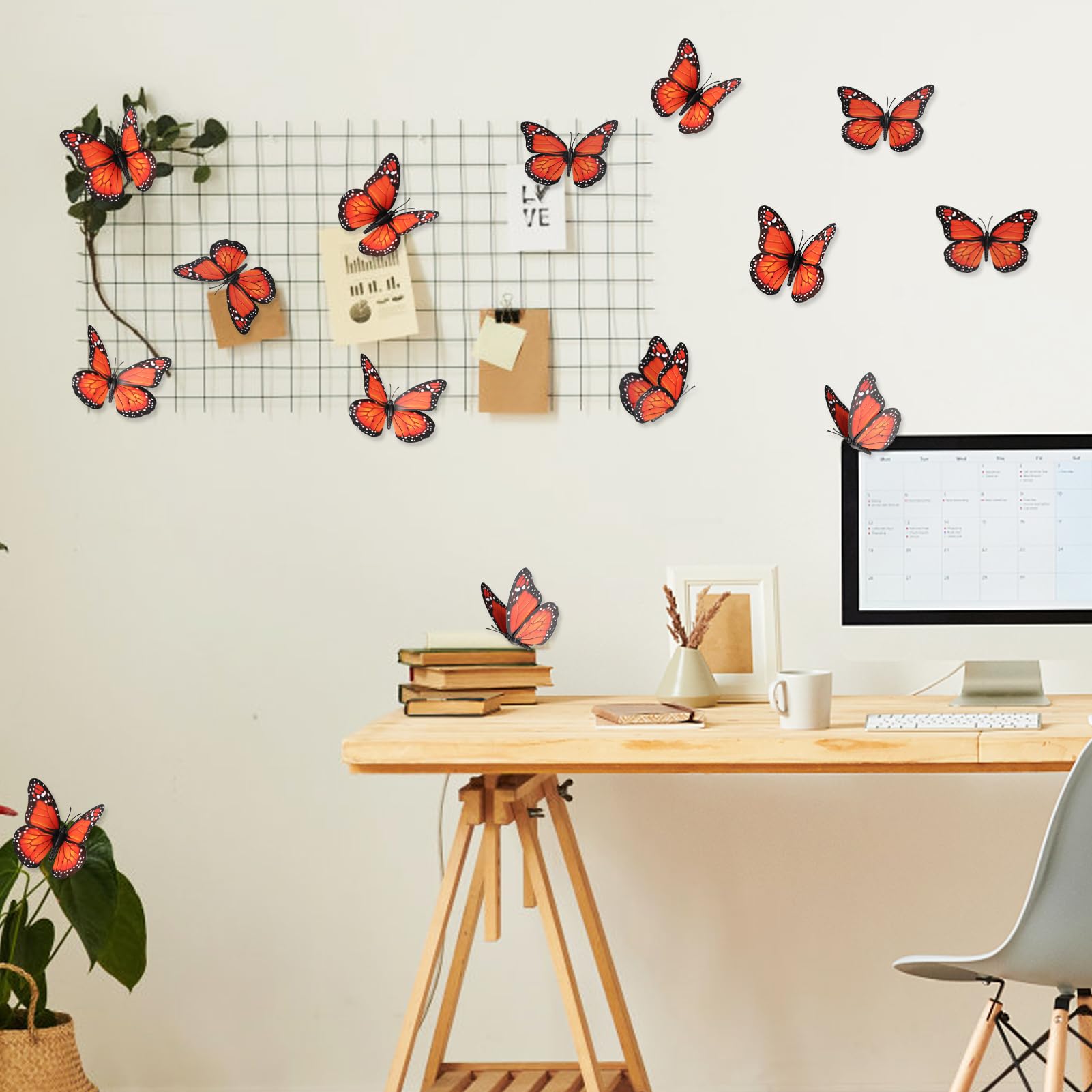 48 Pcs Monarch Butterfly Decorations, Orange Artificial Monarch Butterfly for Craft Home Room Wedding Birthday Party Decor