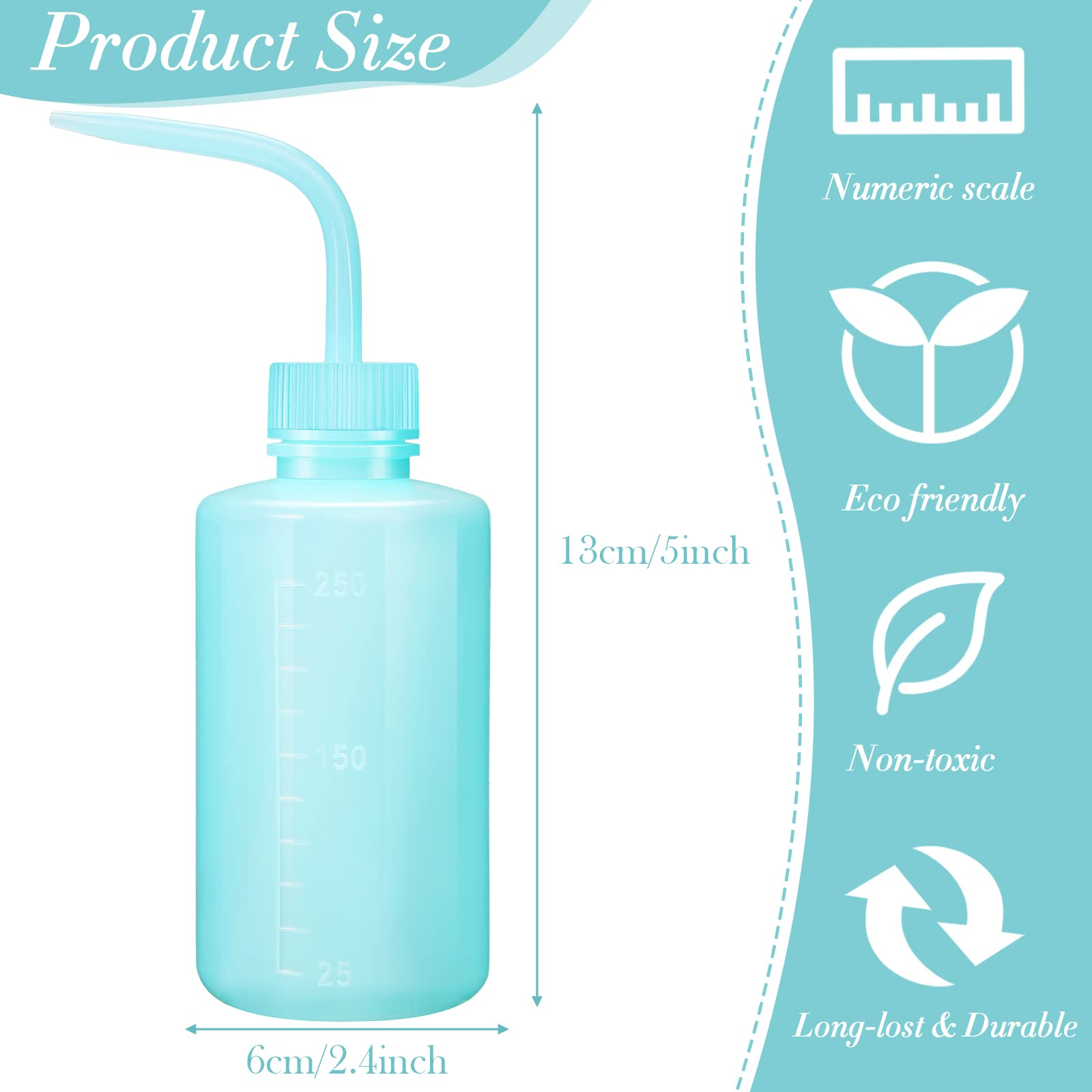 6 Pcs 250 ml Tattoo Wash Bottle Water Squirt Bottle Lab Squeeze Bottles Lash Water Bottle Squeezer with Narrow Mouth Scale Labels Safety Rinse Bottle for Eyelash Extensions, Succulent Watering (Blue)