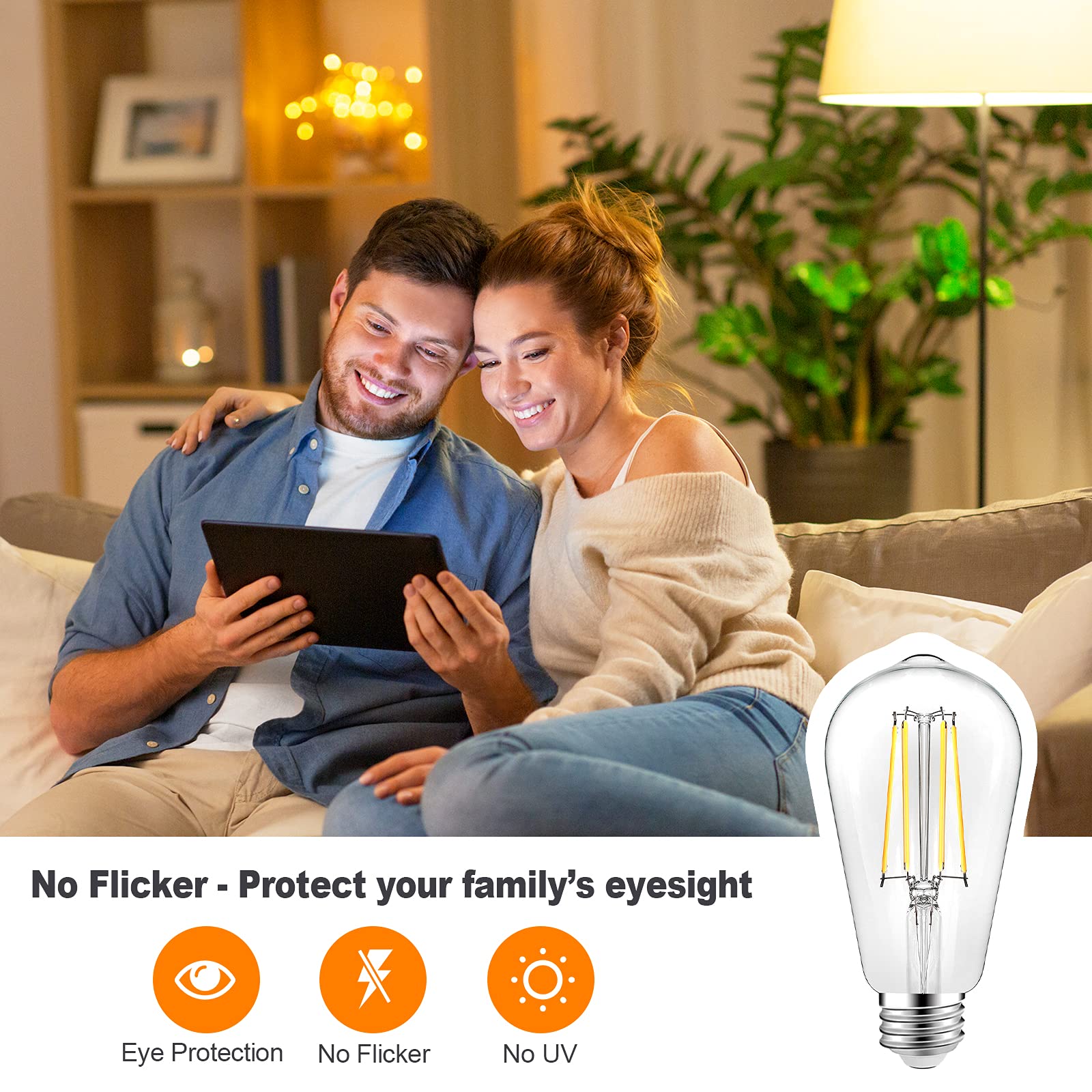 3-Pack Vintage 6W LED Edison Bulbs, ST64 Dimmable LED Light Bulbs, Equivalent 60W Energy Saving Night Light Bulb, E26 Base 2700K 800 Lumen Warm Light, CRI85+, Antique LED Filament Bulbs Clear Glass