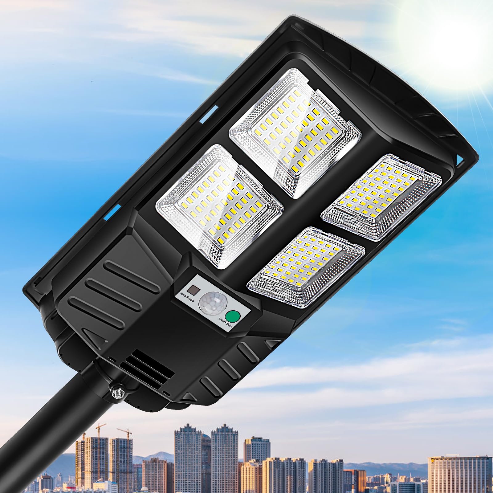 megarte Solar Street Lights Outdoor - 400W Solar Parking Lot Lights, 7000K LED Solar Lights, Motion Sensor, IP65 Waterproof, Dusk to Dawn Solar Lights with Remote Control - 1 Pack