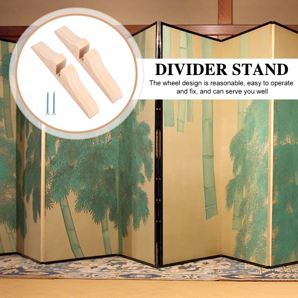 CALIDAKA 2pcs Wooden Room Divider Stand Folding Privacy Screen Holder,Thickened Room Divider Bracket Room Panel Bracket Screen Panel Feet for Home Hotel(Light Brown,Size:11.81 x 2.83 x 1.38inch)