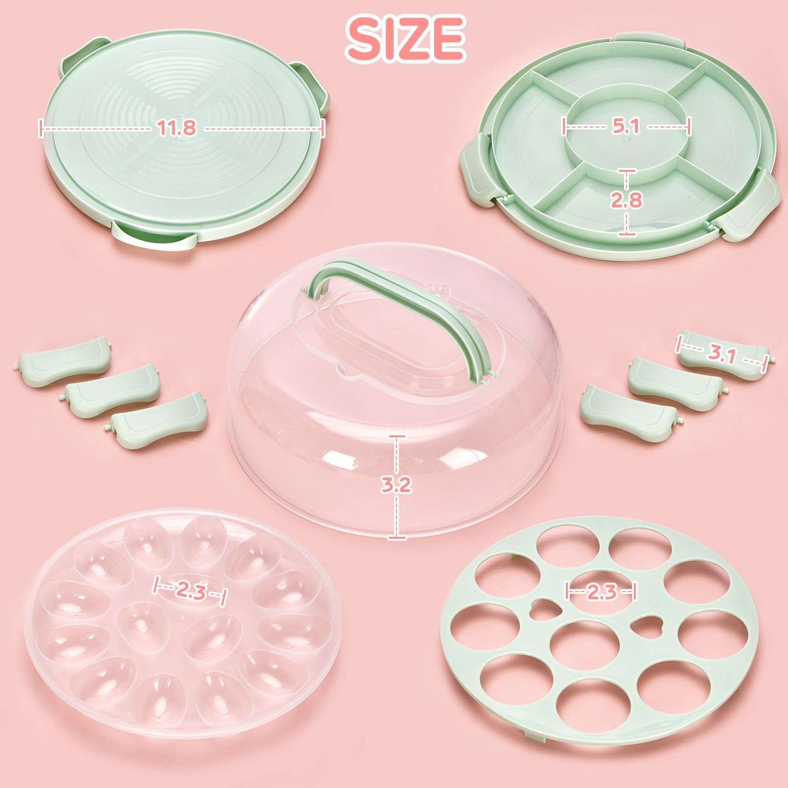 Ohuhu Cheesecake Container, Cake Pie Carrier BPA-Free up to 10'' Cake - Cupcake Containers with Lid and 2 Handles 4-in-1 Multipurpose Cake Keeper Holder Platter for Pie Devil Eggs Mothers Day Gifts