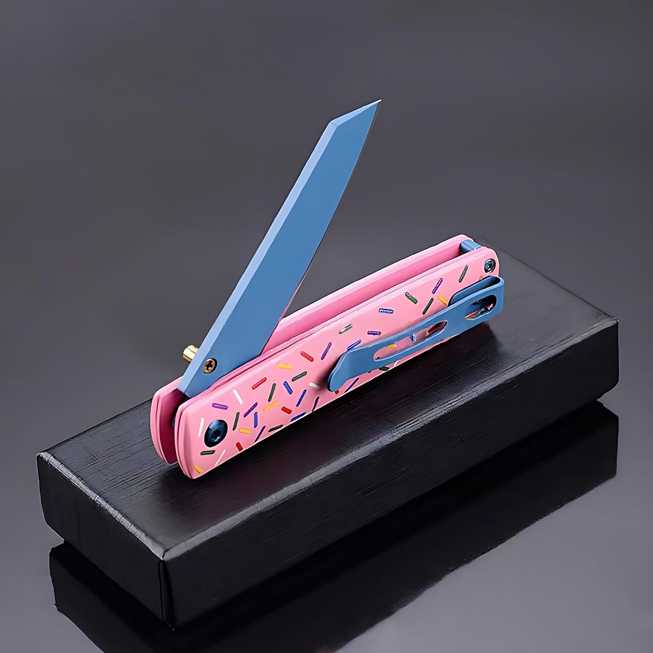 Generic Folding Knife Donut Knife Pink Blue Fruit Knife Stainless Steel Knife Outdoor Camping Knife