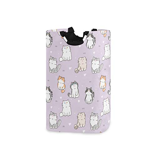 Qilmy Purple Cat Laundry Basket Collapsible Large Clothes Hamper Nursery Storage Bin with Handle for Bedroom, Bathroom, Dorm, Kids Room