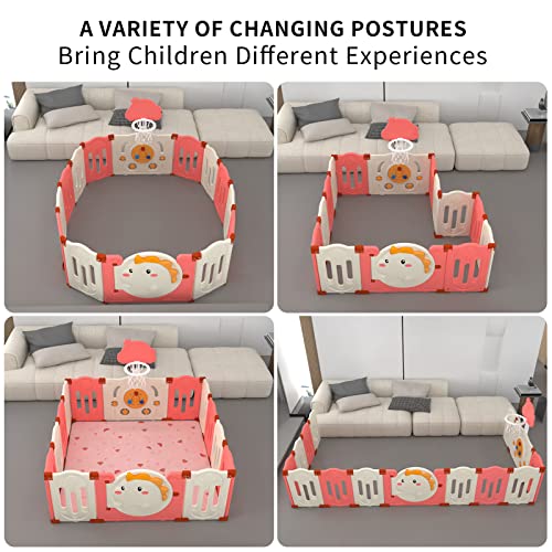 Baby Playpen, Foldable Baby Playard/Portable Spacious Baby Fence, Kids Activity Centre Safety Play Yard Home, Kids Activity Centre Safety Play Yard Home (14 Panel) (Red)