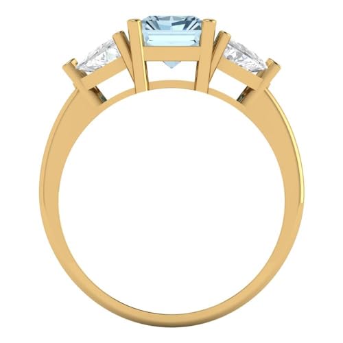 3.0 ct Emerald cut 3 stone Solitaire Blue Simulated Diamond Engagement Promise Anniversary Bridal Ring 18K Yellow Gold 4