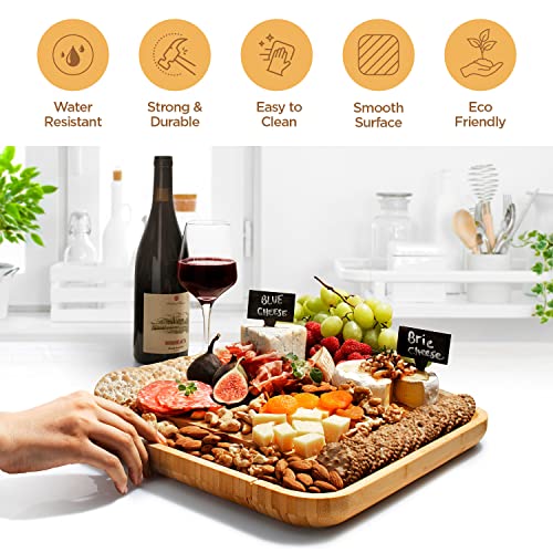Large Charcuterie Board Gift Set - Bamboo Cheese Board and Knife Set - Wooden Cheese Board Platter - Meat/Cheese Cutting Board with 4 Cheese Knives - Mothers Day Gifts, Housewarming, Wedding Gift