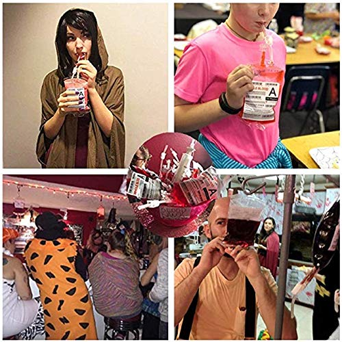 IV Blood Energy Bag for Drinks Halloween Theme Party, Costume Props Container 11.5oz With labels+clips (25pcs)