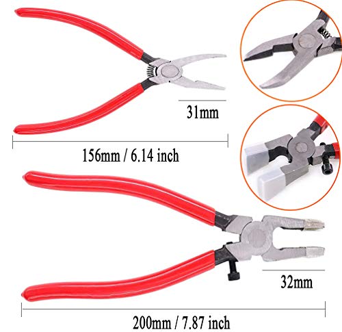 Qovydx 2Pcs Glass Grozer Running Pliers Glass Cutting Tool Kit Stained Glass Grozing Breaking Pliers Glasses Cutters Tools Starter Kits