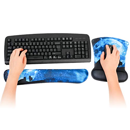 RICHEN Keyboard Wrist Rest Pad and Mouse Wrist Rest Support Mouse Pad Set,Durable & Comfortable & Lightweight for Easy Typing & Pain Relief-Ergonomic Support (Wolfs)