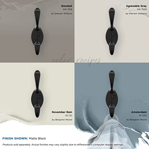 Amerock H55451MB | Noble Double Prong Decorative Wall Hook | Matte Black Hook for Coats, Hats, Backpacks, Bags | Hooks for Bathroom, Bedroom, Closet, Entryway, Laundry Room, Office
