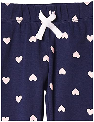 Amazon Essentials Baby Girls' Cotton Pull-On Pants, Pack of 4, Grey Hearts/Light Pink/Navy/Pink, 6-9 Months