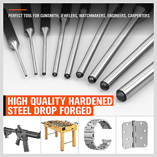 9 Pieces Roll Pin Punch Set, HORUSDY Removing Repair Tool with Holder for Automotive, Watch Repair,Jewelry and Craft