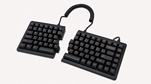 Mistel BAROCCO MD770 TKL Split Mechanical Keyboard with Cherry MX Blue Switch, Ergonomic Keyboard with Orange Letter PBT Double Shot Keycaps for Windows and Mac, Programmable Macro Support, ANSI/US