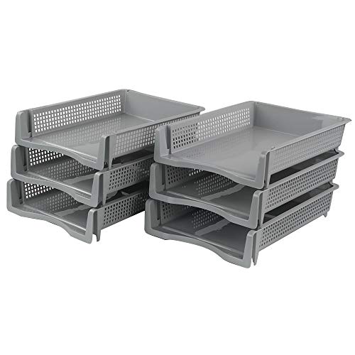 Lesbin 6-Pack Gray Plastic Stackable Paper Letter Tray