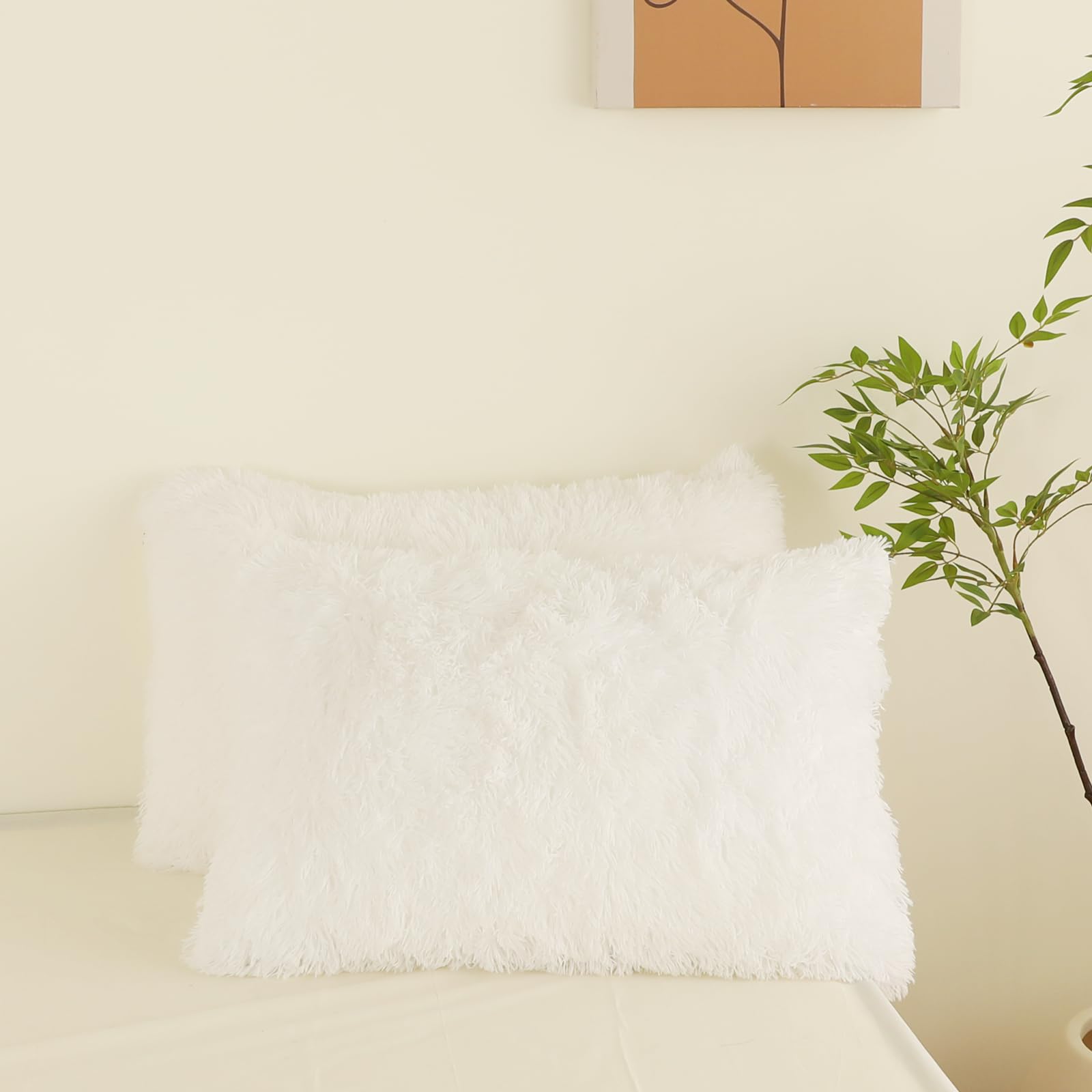 HAIHUA Faux Fur Plush White Comforter Cover Queen Set 9 Pieces,Shaggy Luxury White Bedding Set, Soft Fluffy Bed Sets Full Queen with Duvet Cover and Sheets (White, Full/Queen)