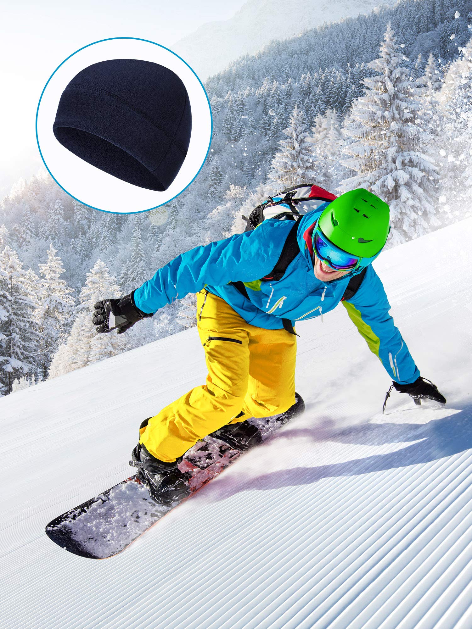 3 Pieces Winter Warm Skull Cap Soft Polar Fleece Beanie Hat Thick Windproof Watch Cap Skiing Outdoor Cap for Men Women (Dark Blue, Black, Camouflage)
