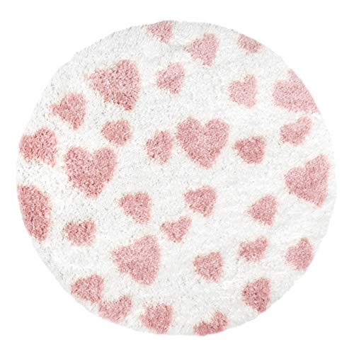 nuLOOM Olivia Heart Nursery Shag Area Rug, 4' Round, Pink