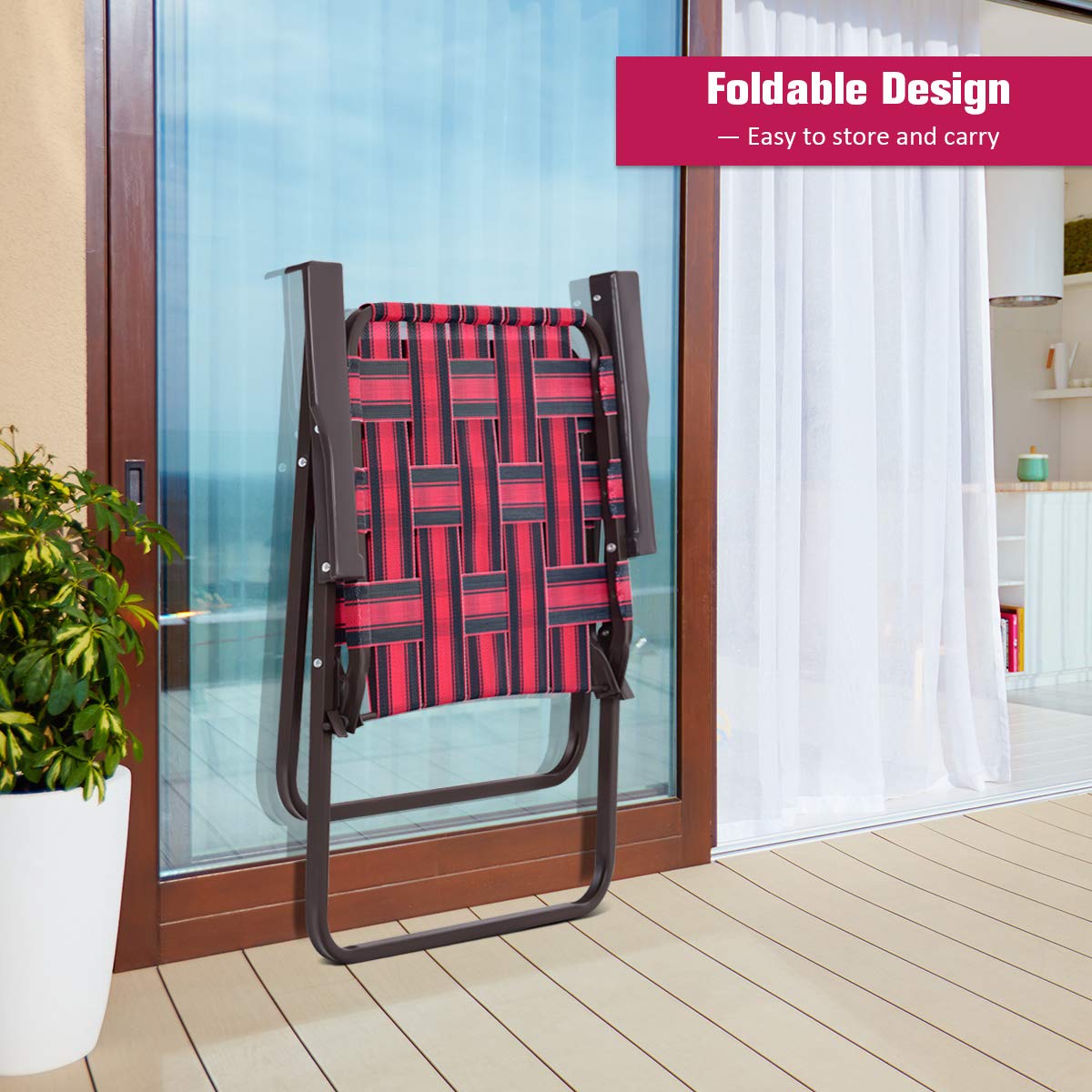 6 PCS Folding Lawn Chairs Set, Portable Outdoor Patio Chairs w/Stable Metal Frame & Armrests, Webbed Folding Beach Chairs Set for Lawn Patio Garden Backyard (Red)