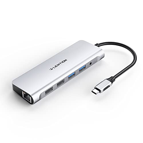 LENTION USB C Hub with 4K HDMI, SD 3.0 Card Reader, Gigabit Ethernet, Charging, USB 3.0/2.0 & Aux Port Compatible MacBook Pro, New Mac Air/Surface, More, Stable Driver Adapter (CB-C69, Silver)