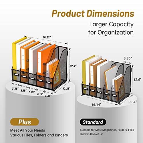 DALTACK Desk Organizers Magazine Binder Folder Holder with 5 Vertical Compartments File Organizer for Office Home School Organization, Metal Mesh, Black