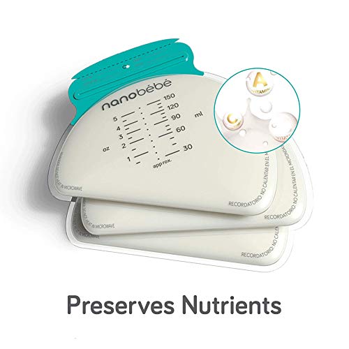 Nanobébé 100 Breastmilk Storage Bags Refill Pack – Fast, Even Thawing & Warming – Breastfeeding Supplies Lay Flat to Save Space & Track Pumping – Breastmilk Bags for Freezer or Fridge