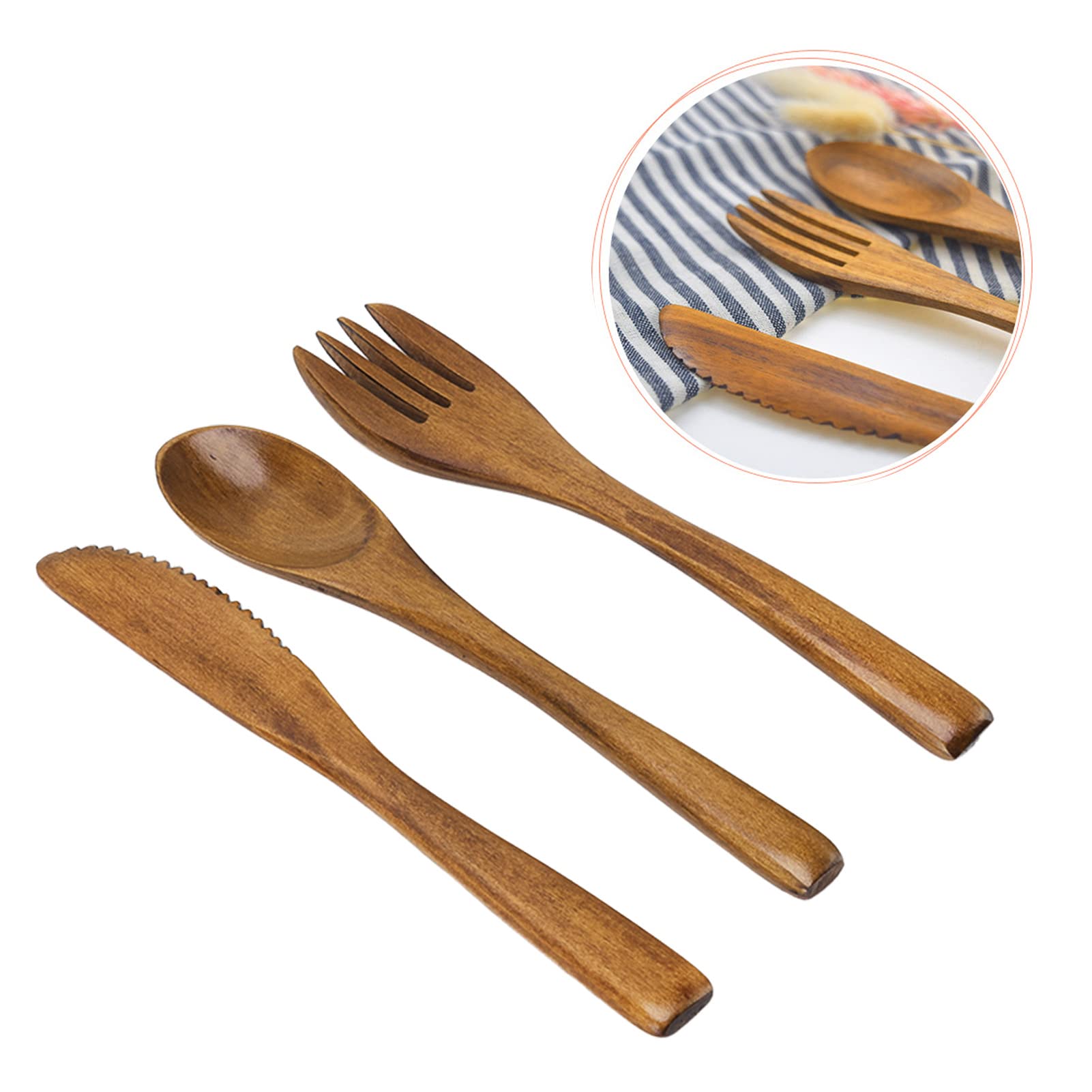 3 Pcs Wooden Knife Fork Spoon Set Knife Fork Spoon Utensil Tableware Phoebe Handle Paint Cutlery Painting Cooking Utensil Kit Three Piece Set Tableware Kitchen Cooking Tableware