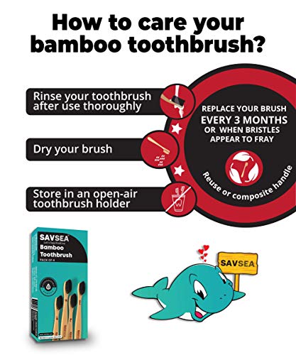 SAVSEA Bamboo Toothbrush with Soft Medium Bristles for Men & Women, (8 Toothbrushes)