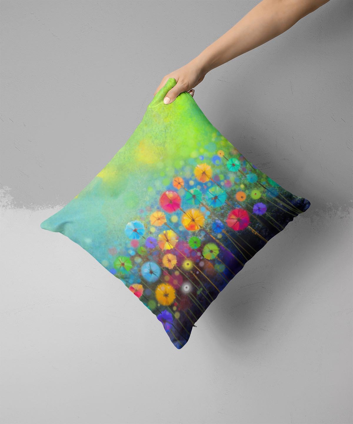 iiRov Summer Design Ink-Fuzed Decorative Throw Pillow - Abstract Flower Meadow