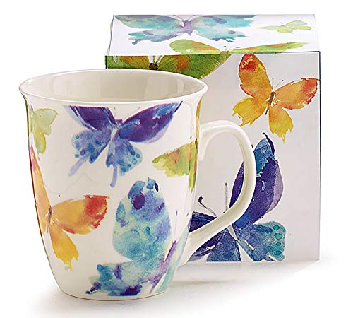 Burton & Burton, Watercolor Butterflies Porcelain Mug, 16 ounces