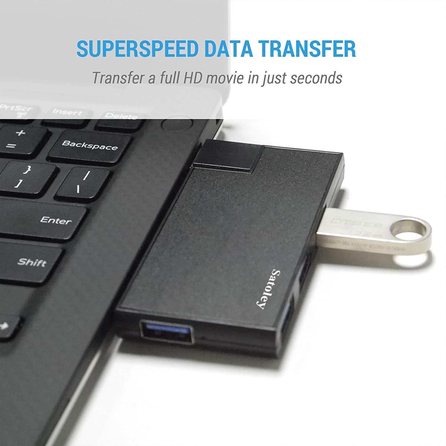 USB 3.0 HUB, Satoley Slim USB HUB 4 Port Aluminum USB Adapter with Rotating USB Connection for Surface Pro Laptop, Notebook PC, MacBook and More, Black
