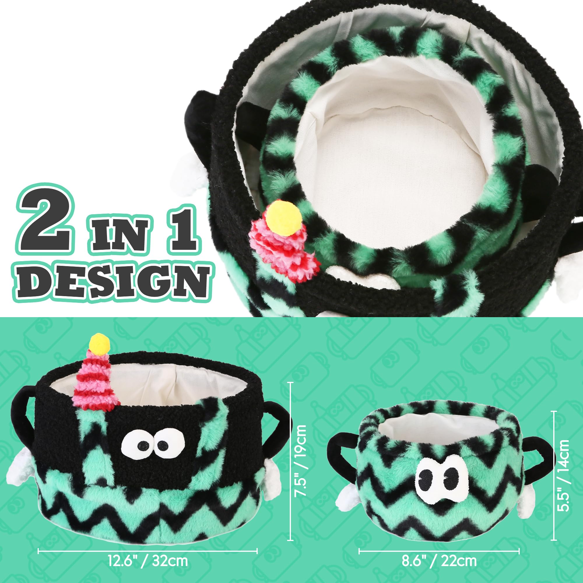 Sea Team 2-Pack Little Monster Storage Baskets, Round Fabric Storage Bins, Shelf Basket, Closet Organizers for Kid’s Room, Violet