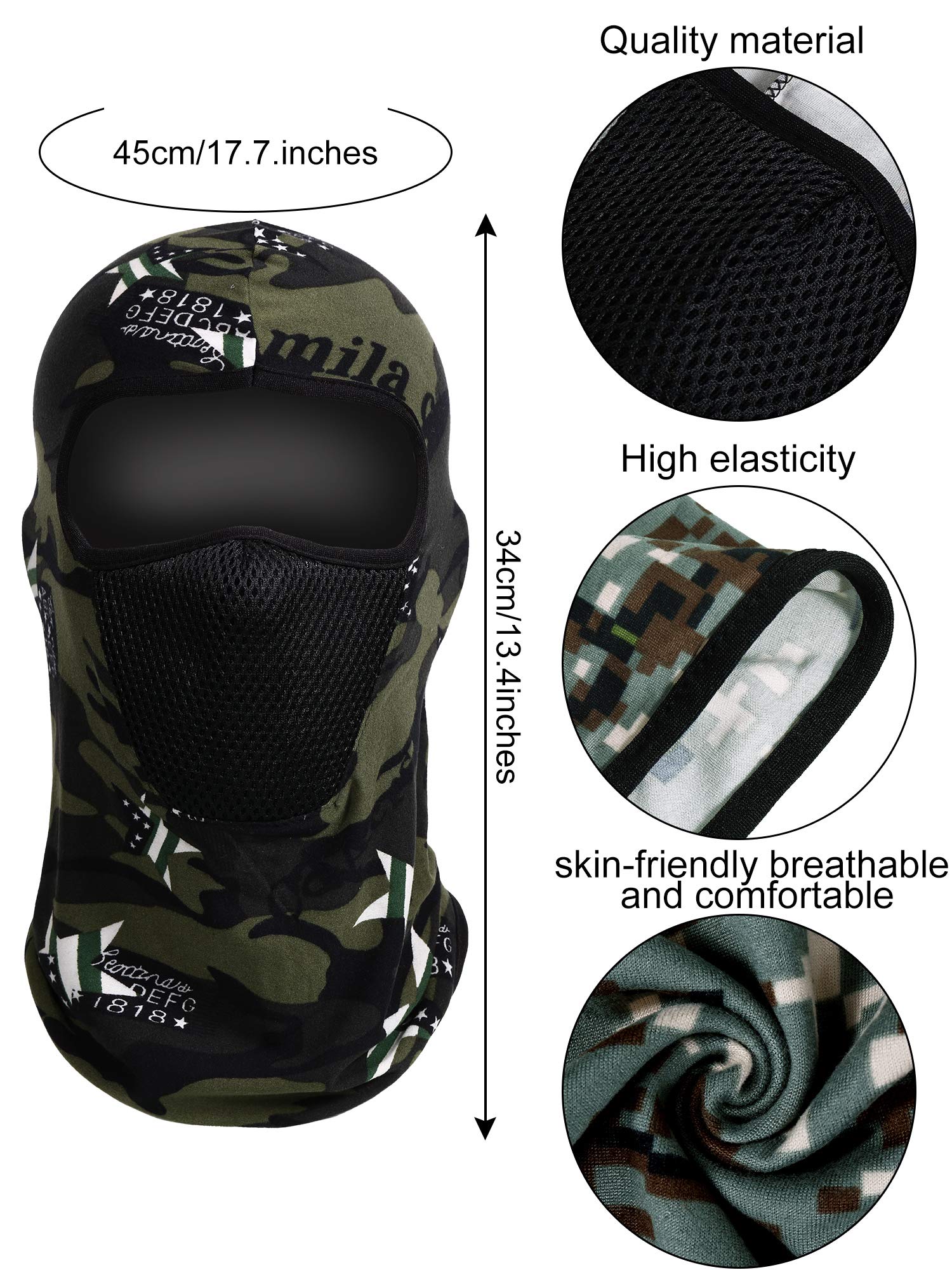 3 Pieces Balaclava Face Mask Motorcycle Ski Mask Scarf Windproof Camouflage Fishing Hat Face Cover for Sun Protection