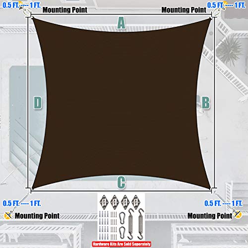 Amgo 16' x 16' Brown Square Sun Shade Sail Canopy Awning UPF50+ AGTAPS16, 95% UV Blockage, Water & Air Permeable, Commercial and Residential, 3 Years Warranty (We Make Custom Size)