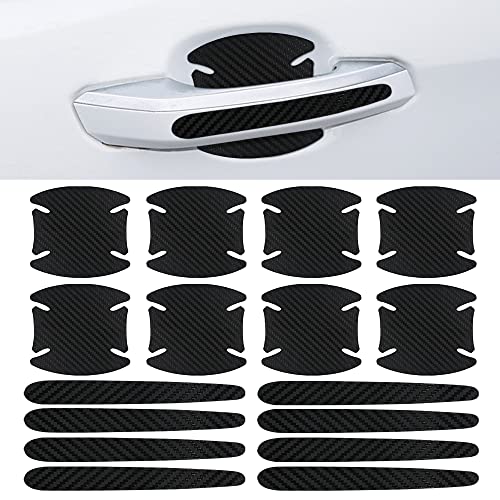 Aphrordity 16 Pcs Car Door Handle Scratch Protector Carbon Fiber, Car Door Handle Paint Scratch Protector Sticker, Non-Marking Auto Door Handle Protective Film (Black)