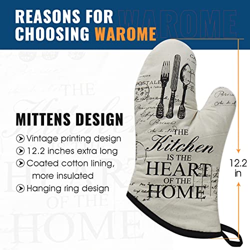 Warome Oven Mitts and Pot Holders Sets, 572°F Heat Resistant Oven Mitts with Soft Cotton Kitchen Towels, Multi-Function Kitchen Potholders with Pockets, Cute Hot Pads and Long Oven Mitts(6pcs)