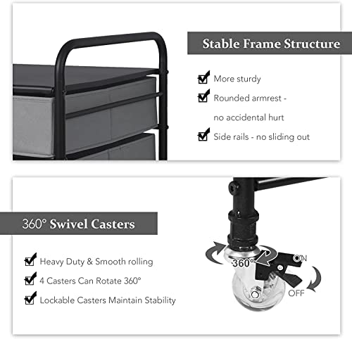 EazeHome Rolling Cart, Rolling Storage Cart, Mini Fridge Cart with Storage, Mini Fridge Table, Rolling Cart with Drawers, 2 Tier Utility Cart on Wheels, 2 Drawer Storage Organizer for Dorm