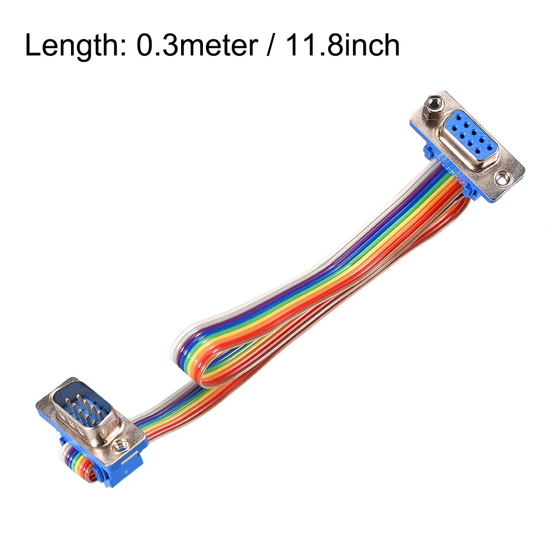 uxcell IDC Rainbow Wire Flat Ribbon Cable DB9 Male to DB9 Female Connector 2.54mm Pitch 11.8inch Length