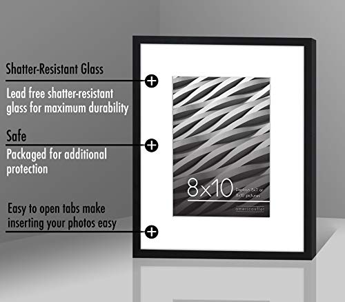 Americanflat 8x10 Picture Frame in Black - Thin Border 5x7 Picture Frame with Mat or 8x10 Frame Without Mat - Shatter Resistant Glass - Horizontal and Vertical Formats for Wall and Tabletop