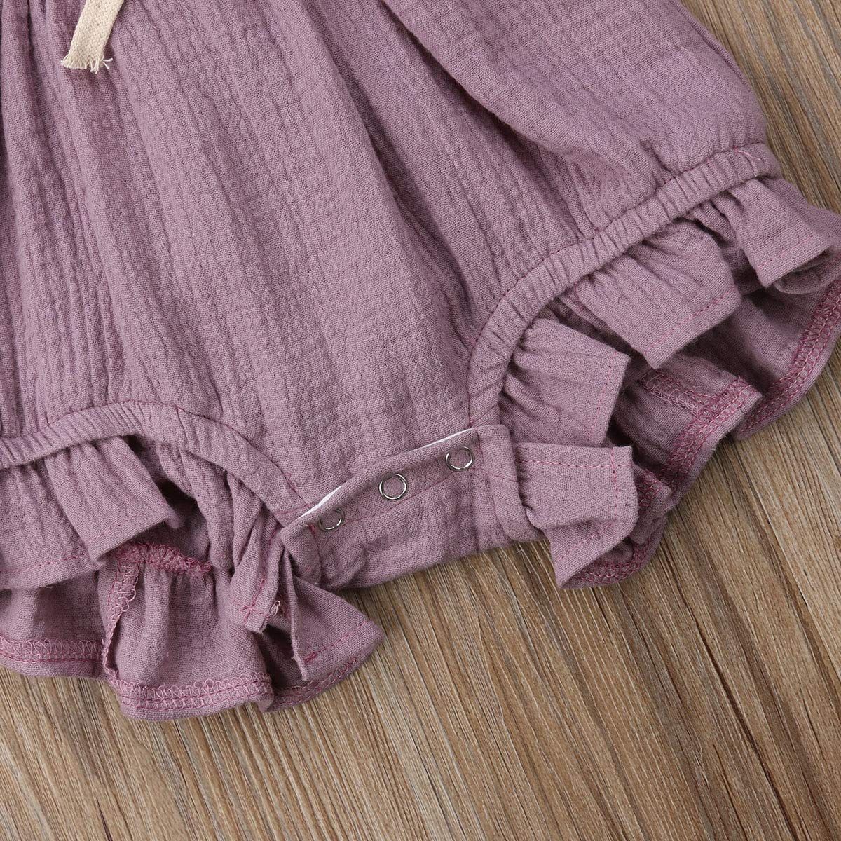 VISGOGO Toddler Baby Girl Ruffled Rompers Sleeveless Cotton Romper Bodysuit Jumpsuit Clothes (6-12 Months, Purple)