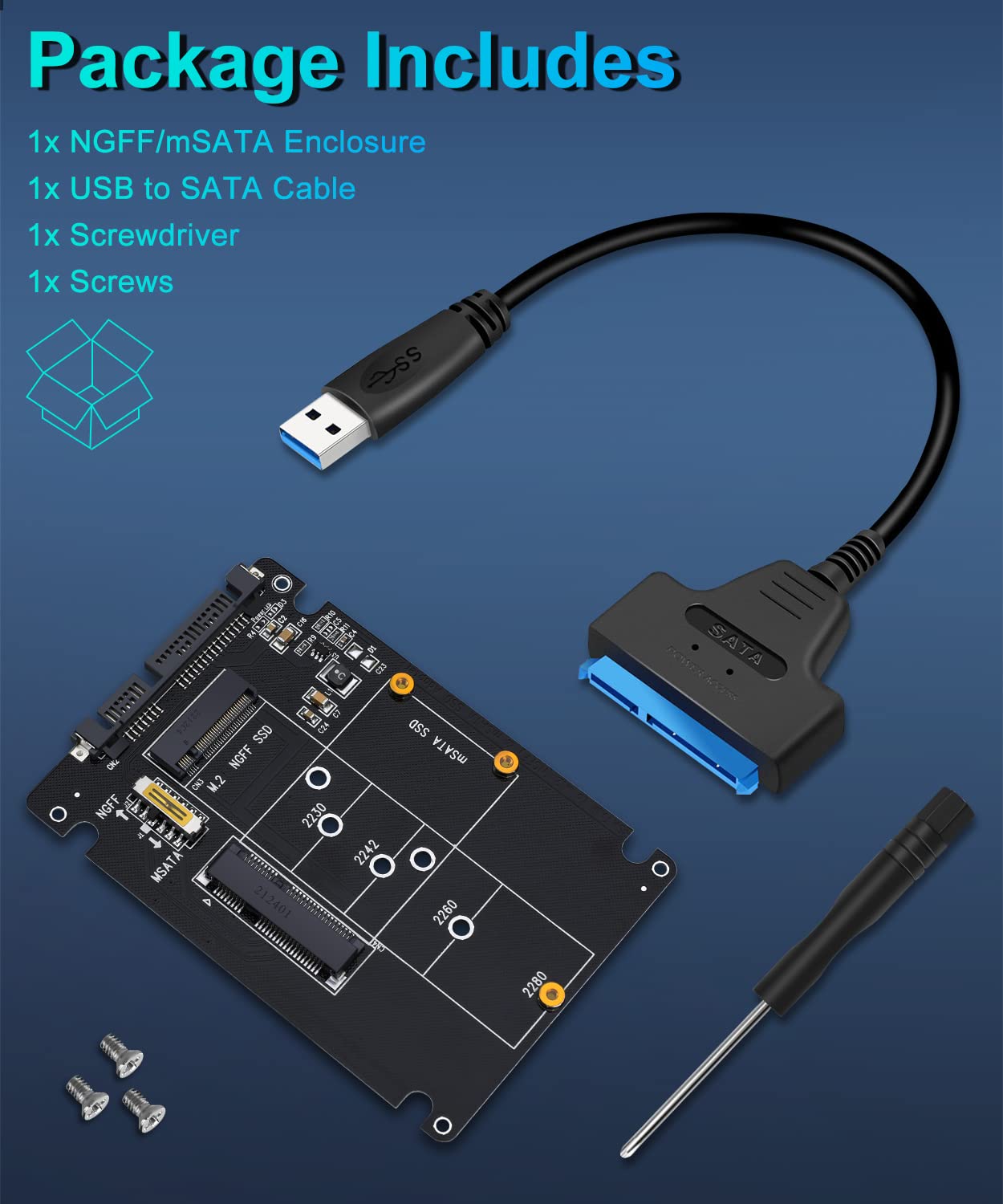ZEXMTE M.2 NGFF or mSATA to USB 3.0 Adapter 2-in-1 NGFF or mSATA Converter Reader Card with SATA Cable Converter as Portable Flash Drive External 2.5 inch Hard Drive,Support SATA NGFF B/B+M Key SSD