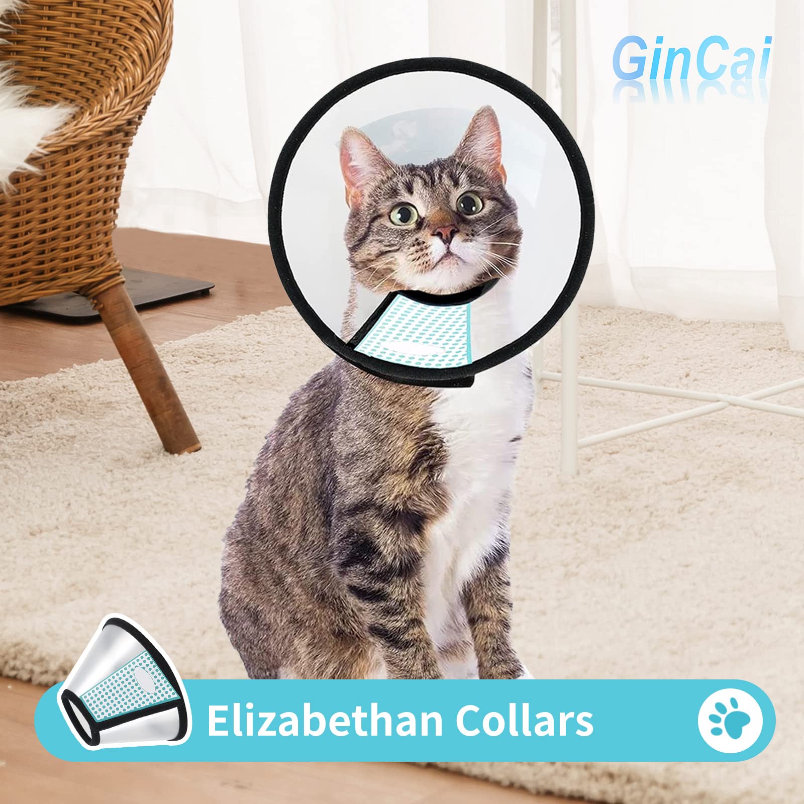 GinCai,Cat Cone, Adjustable Recovery Pet Cone, 5.9~15.7 Inches Lightweight Plastic Elizabethan Collar for Cats, Miniature Dogs and Rabbits (Black) (No. 3, Neck 13-14.7In)